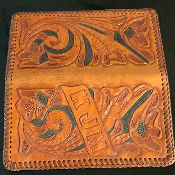 Office | Vintage Leather Checkbook Or Bill Fold Initials Kjm | Poshmark